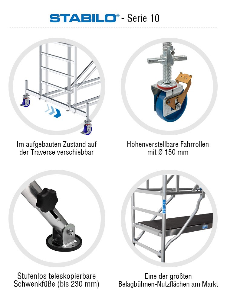 KRAUSE STABILO Serie 10 Alu-Fahrgerüst - Feldlänge 2,50 m - AH 13,40 m | gemäß neuer Norm DIN EN ...