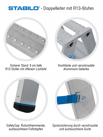 KRAUSE STABILO Doppelleiter mit R13-Stufen / 2x4 Stufen R13 / gemäß TRBS 2121-2 - 136145