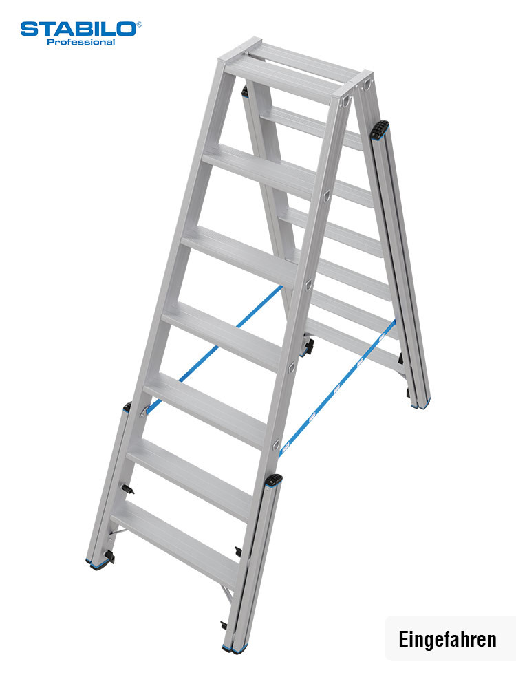 KRAUSE STABILO Treppen-Doppelleiter mit 4 Holmverlängerungen / 2x7 ...