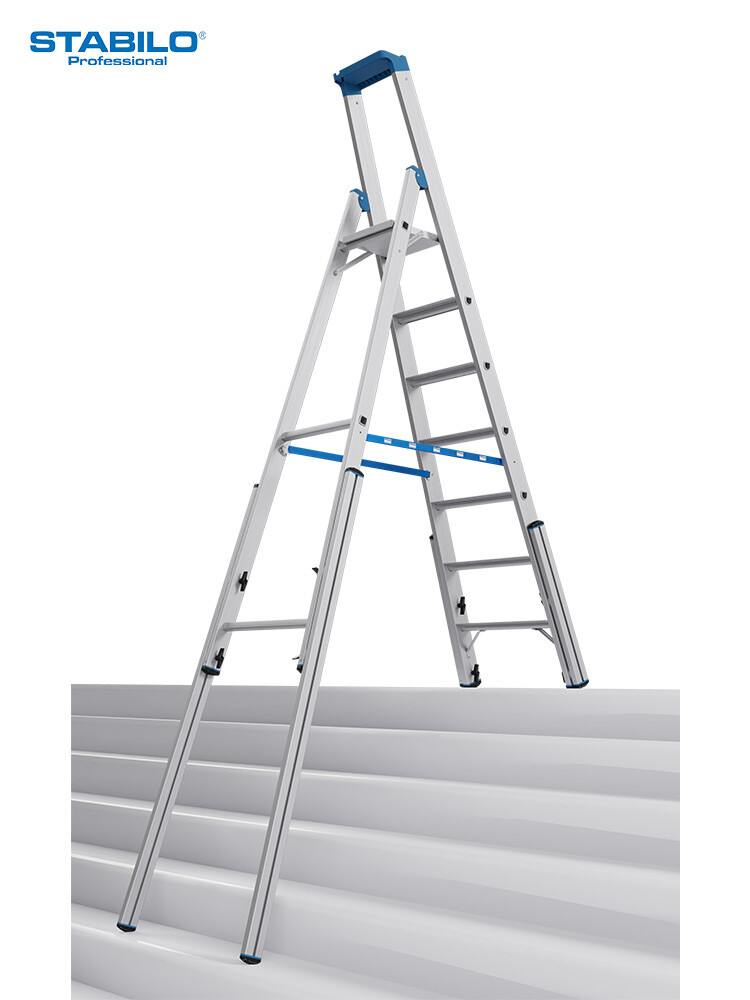 KRAUSE STABILO Treppenstehleiter mit 4 Holmverlängerungen / 7 Stufen ...