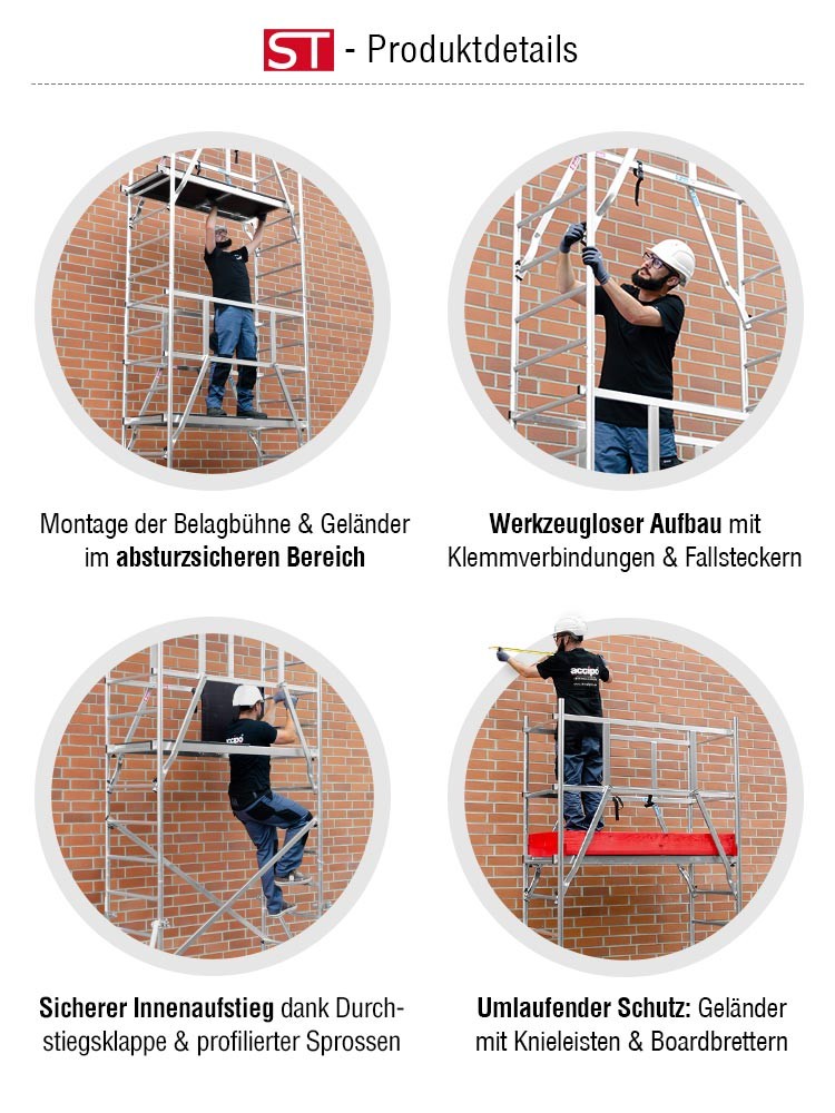 STRUKTURO Fahrgerüst AH 7,00 m mit höhenverstellbaren Rollen | gemäß neuer Norm DIN EN 1004-1 ...